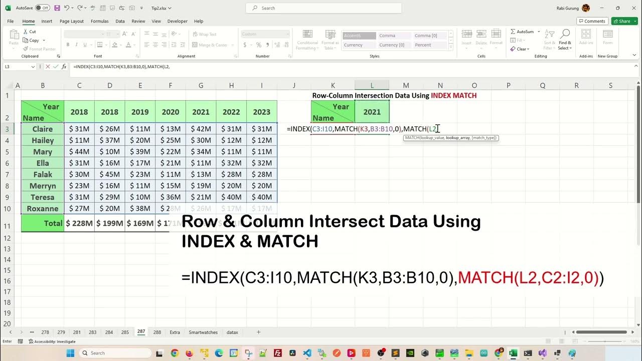 Index Match - Column and Row Intersection - Excel Tips and Tricks - YouTube