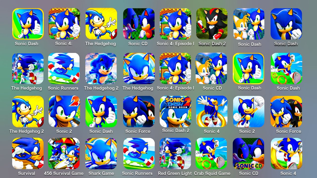 Sonic Dash, Sonic Prime, Sonic 4 Episode 2, Sonic Boom, Sonic 2, Sonic 1, Sonic Forces, Sonic CD ...
