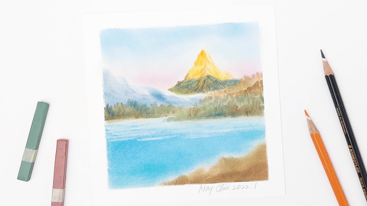 The Matterhorn Mountain in Switzerland Soft Pastel Drawing artwork for ...