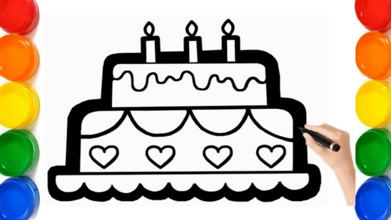 How to draw Birthday Cake 🎂 & Fish 🐟* Cute Cake & Fish drawing Painting ...