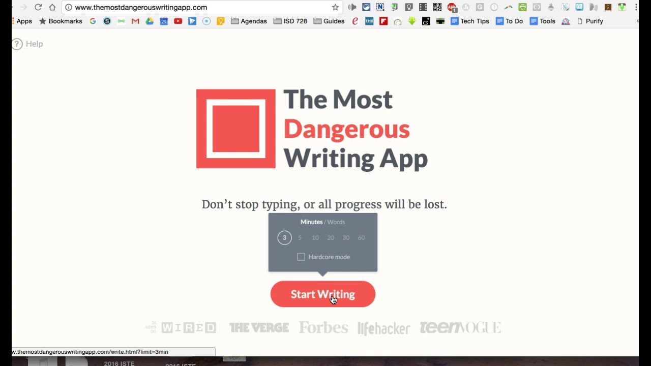 The Most Dangerous Writing App Directions Example - YouTube