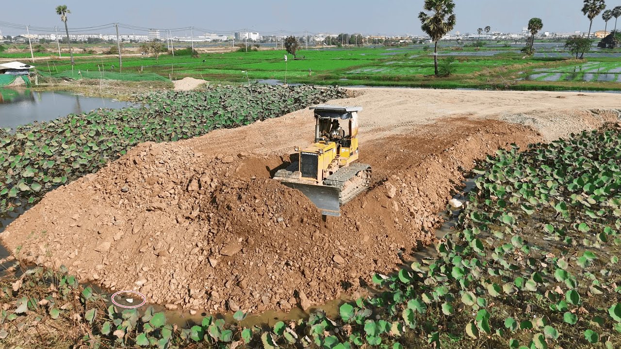 Masterful Action! Dozer D31P Pushing Soil Into Water With a Dump Truck ...