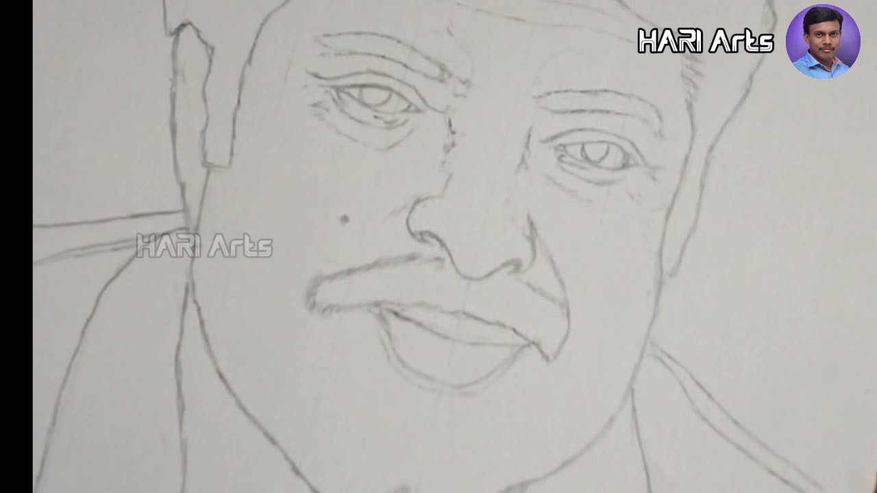 How to draw Actor Mammootty step by step pencil outline for Beginners ...