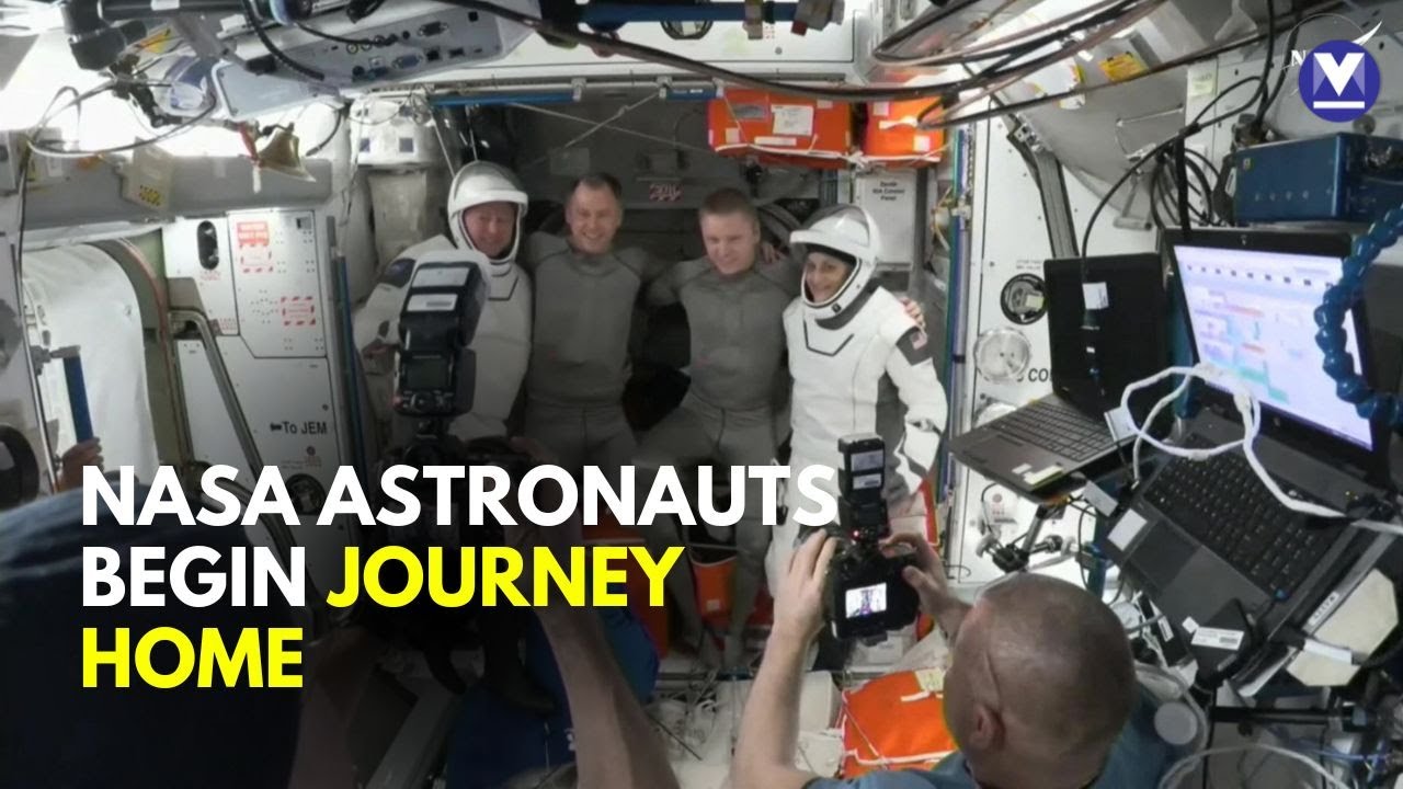 NASA astronauts finally head home after nine months in space - YouTube