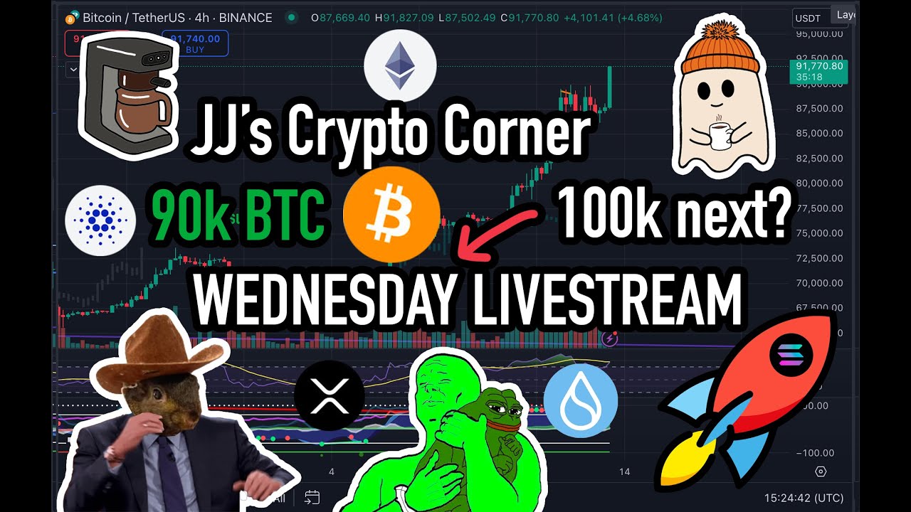 JJ's Crypto Corner - Wednesday Morning Livestream - Bitcoin officially breaks 90k! Wen 100k ...