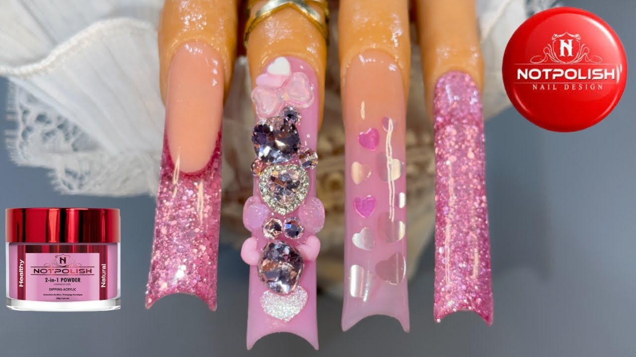 Testing Not Polish Acrylic Powder | Pink Glitter Nails | Long Duck ...