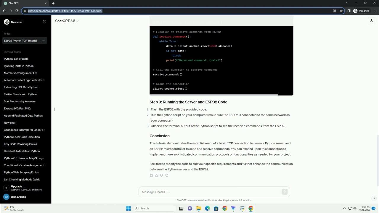 Simple python TCP server with sending command to communicate with esp32 ...
