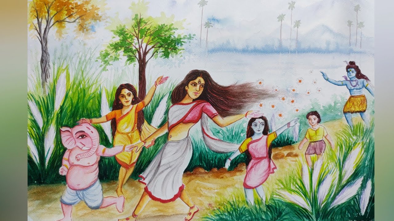 durga puja drawing very easy/ How to draw Durga Puja Drawing in ...