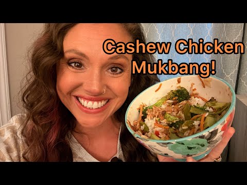 ASMR Cashew Chicken Mukbang 🌙 Soft Spoken Ramble + Eating Sounds