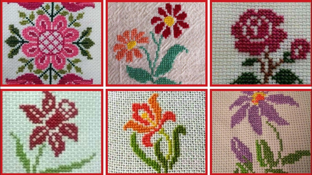 Flower's dosuti karhaai | embroidered cross stitch pattern designs ...