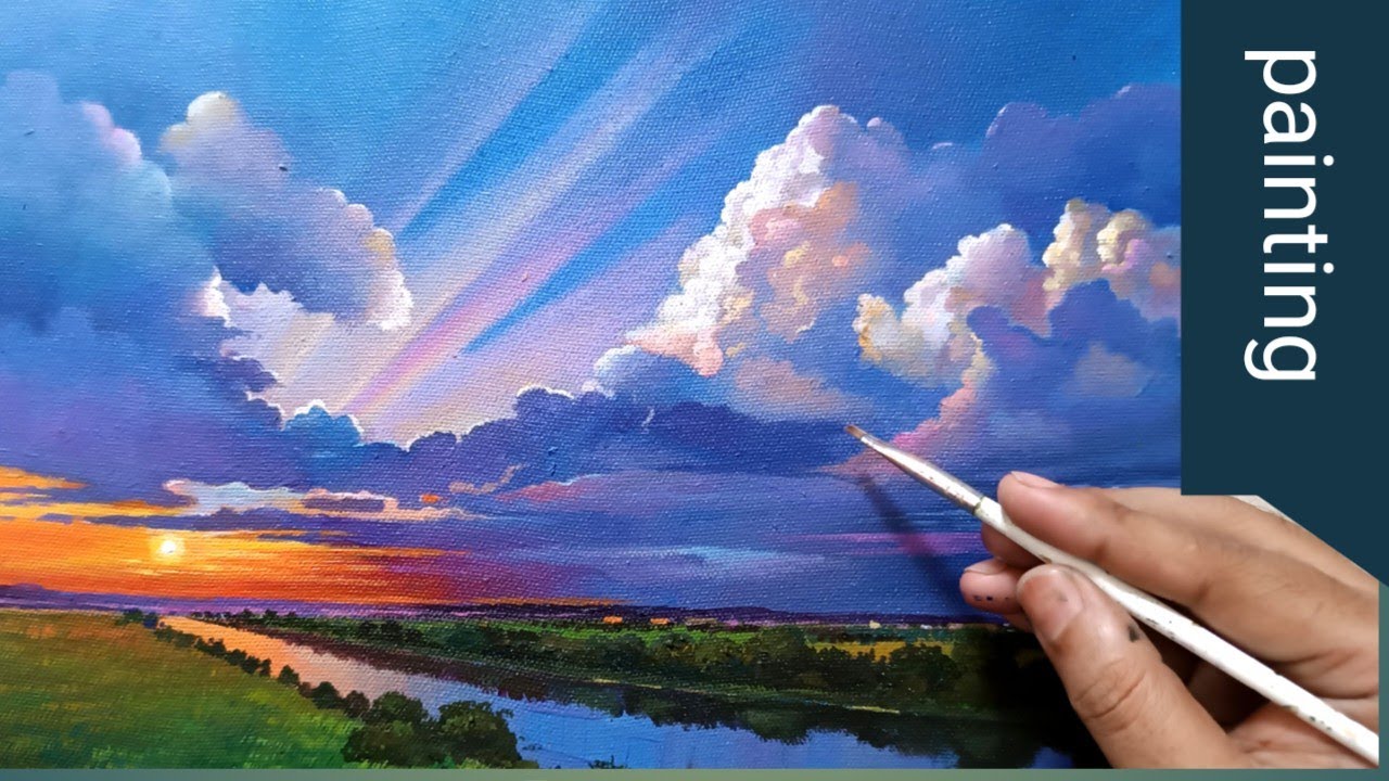 cloud acrylic landscape painting tutorial || how to paint sunset clouds ...