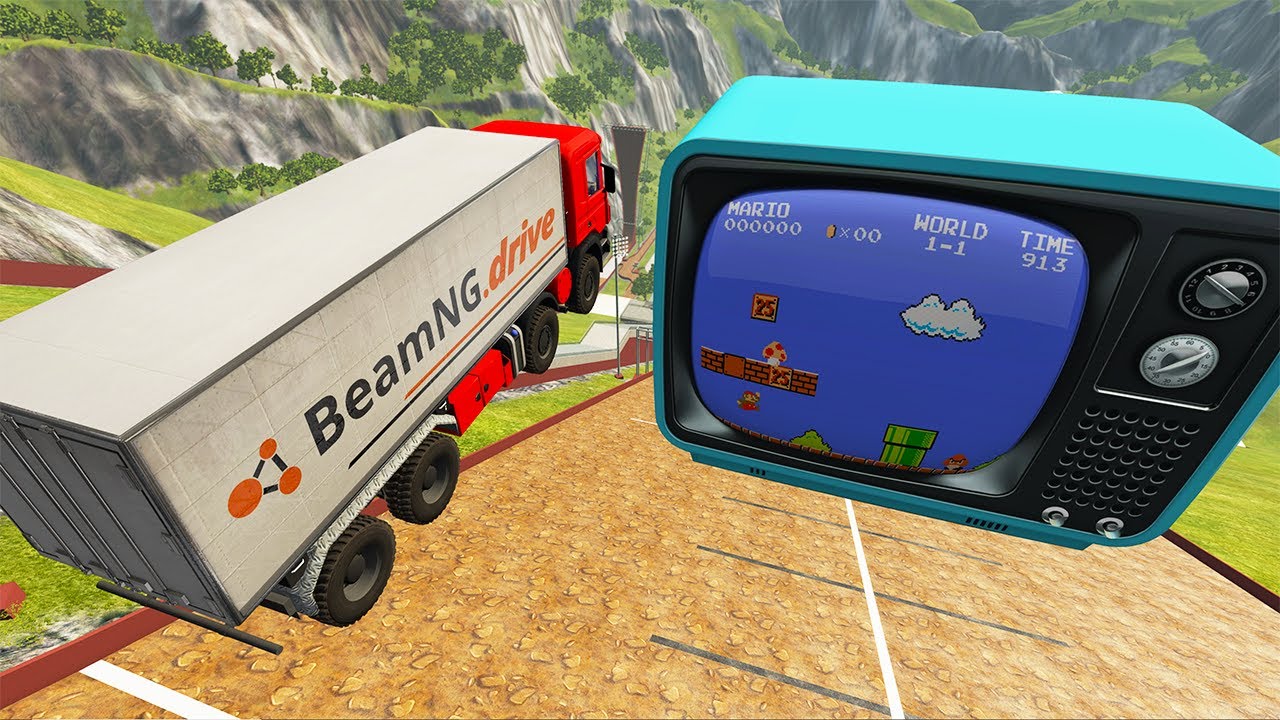 High Speed Cars Jumping Into Retro TV – BeamNG.Drive - YouTube