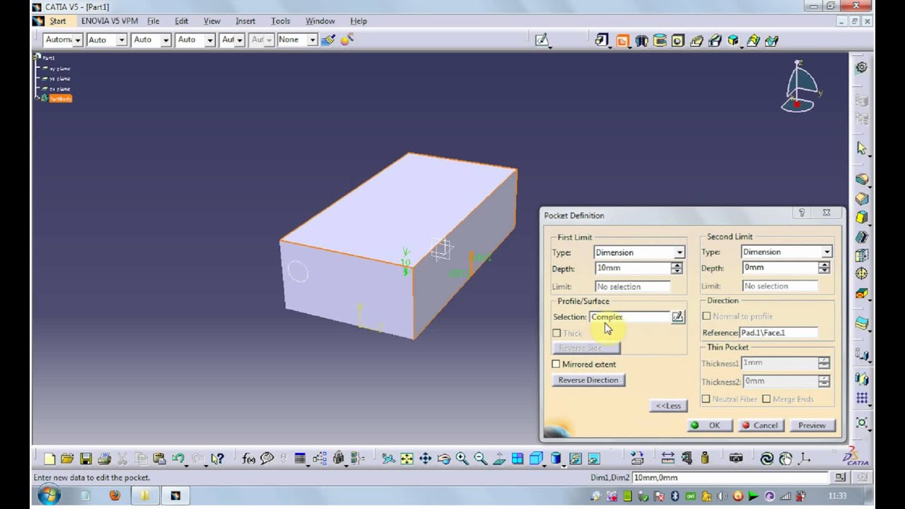 catia video tutorial/ pocket command/ ved (http://vedali-wingsofdesign.blogspot.in/) - YouTube