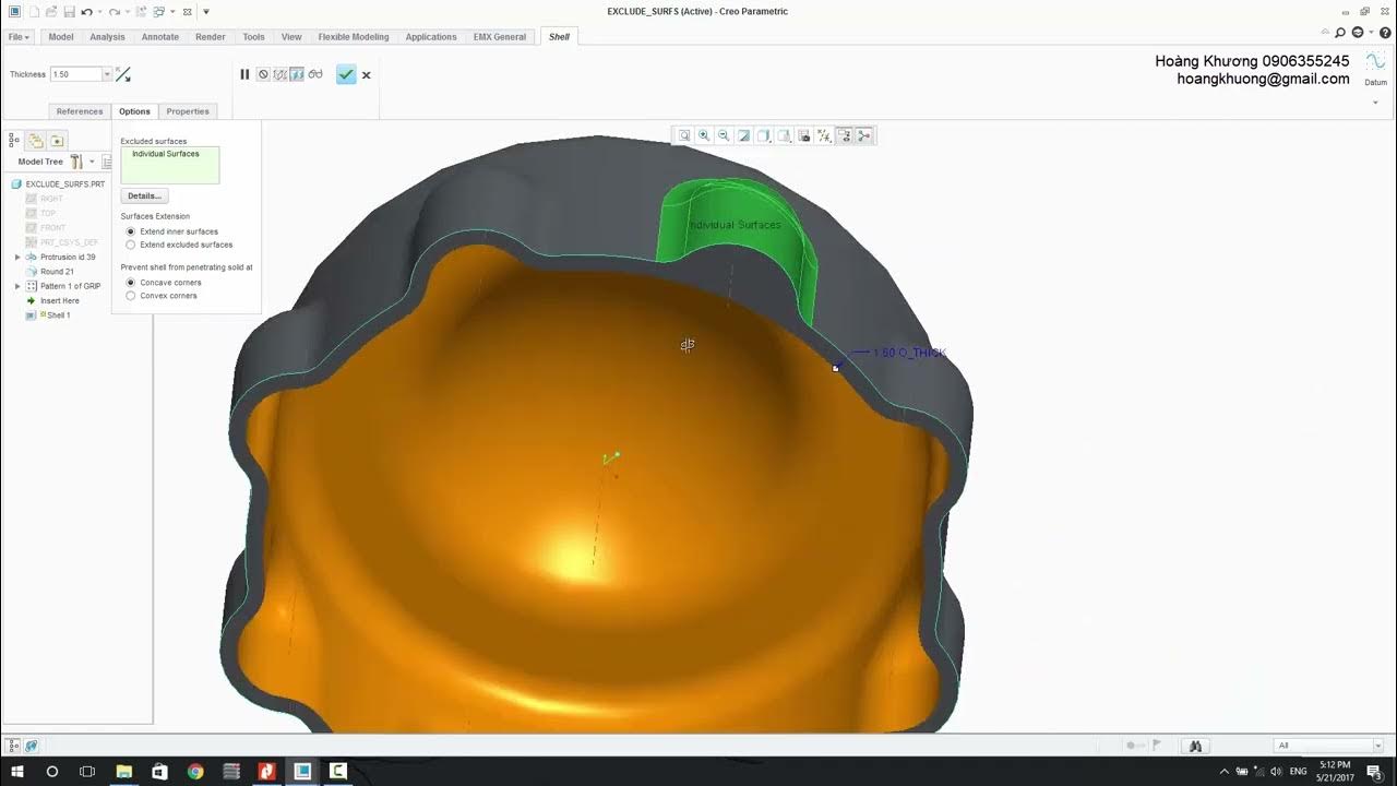 21 - Thiết kế phần tử Shell trong Creo Parametric - YouTube