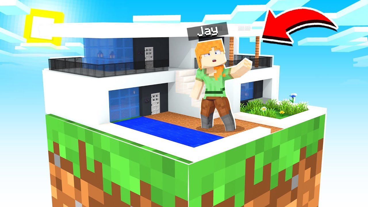 I BUILT A MODERN HOUSE ON MY ONE BLOCK IN MINECRAFT - YouTube