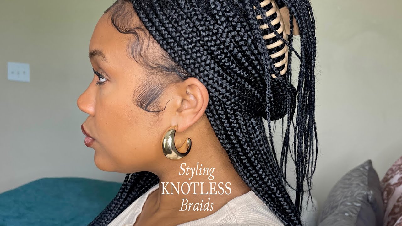 How to style Knotless Braids & Step by step swoop edges tutorial ...