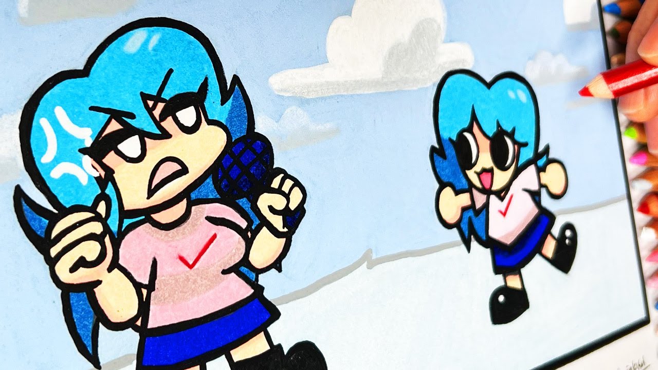Drawing Friday Night Funkin' Sky VS Ski (FanGirl Mod│Pow Sky) - YouTube