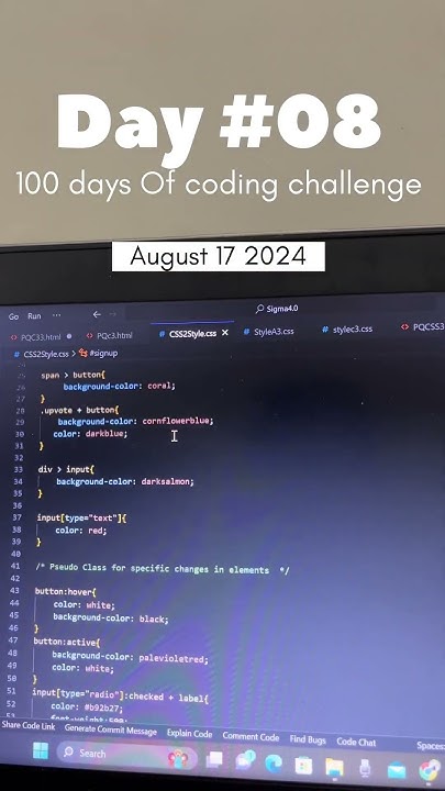 Day 08 of 100 days code challenge #coding #challenge #minivlog #yashdoyal - YouTube