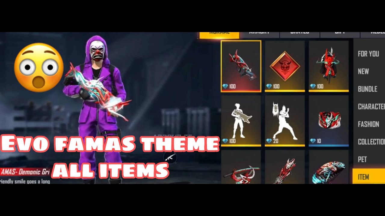Evo Famas theme all items review || Garena free fire || - YouTube