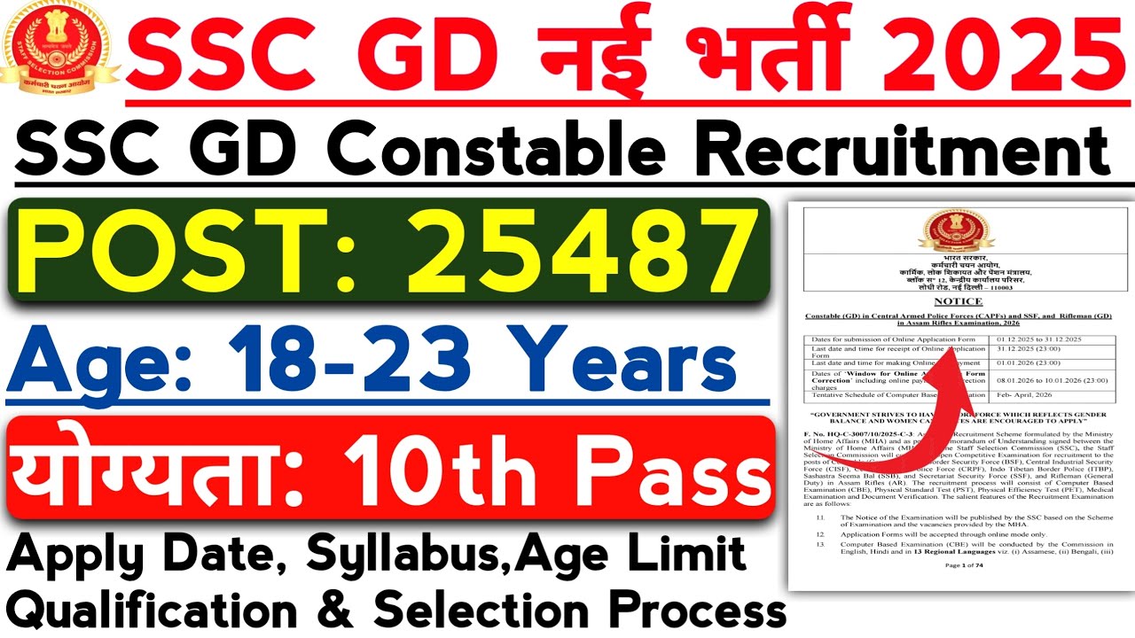 SSC GD NEW VACANCY 2025-26||SSC GD NEW NOTIFICATION 2026||SSC GD NEW ...