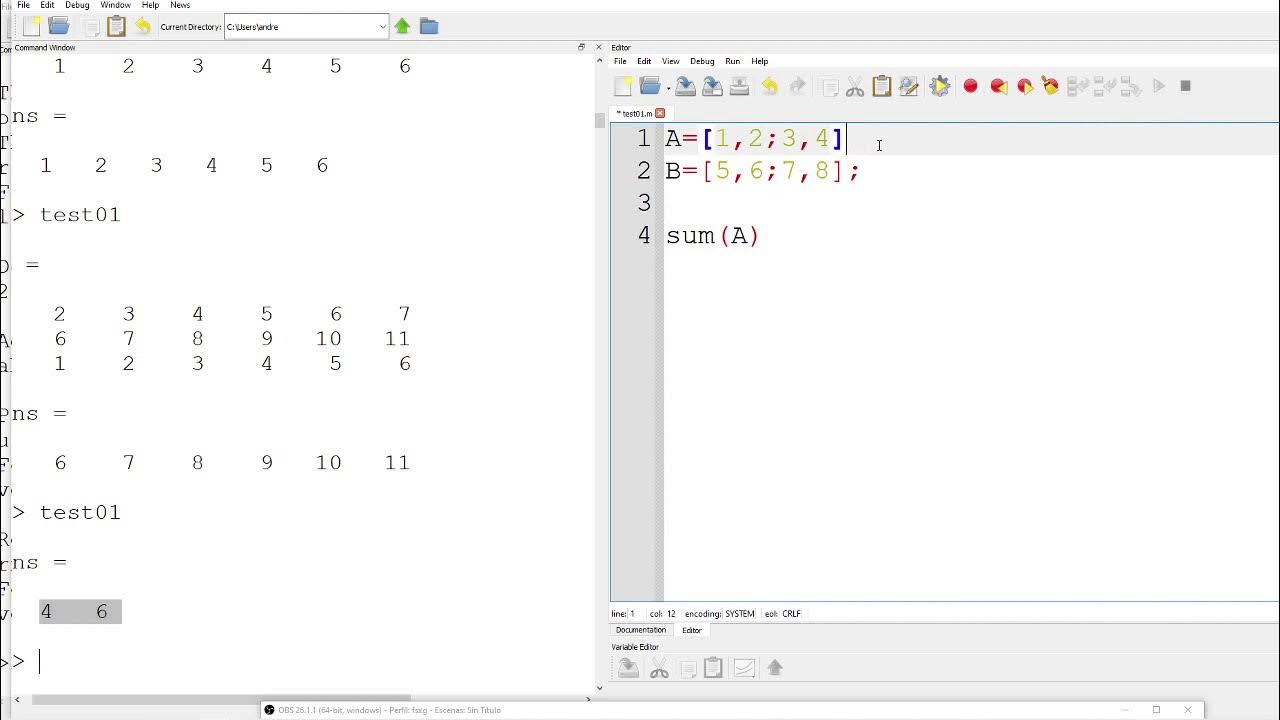 43 Función suma y producto en Matrices | GNU Octave / MATLAB - YouTube