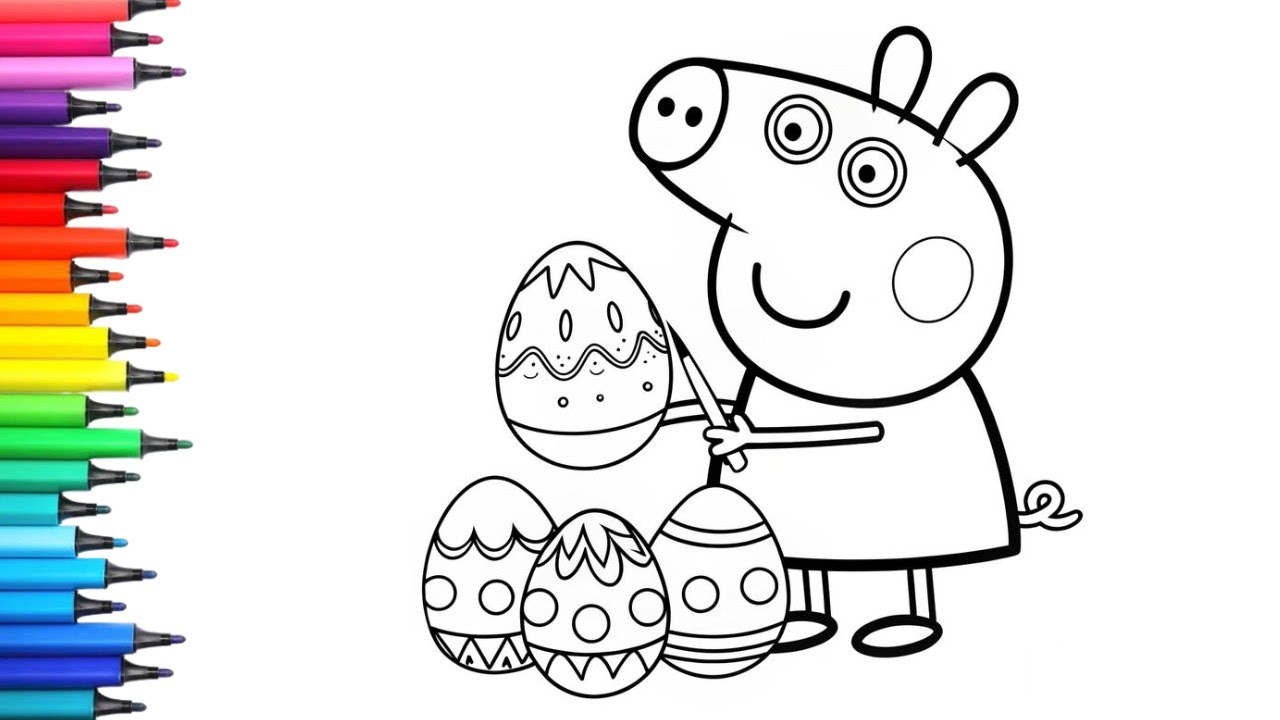 Peppa Pig With Easter Eggs | Pippa Pig Drawing, Painting & Coloring For ...