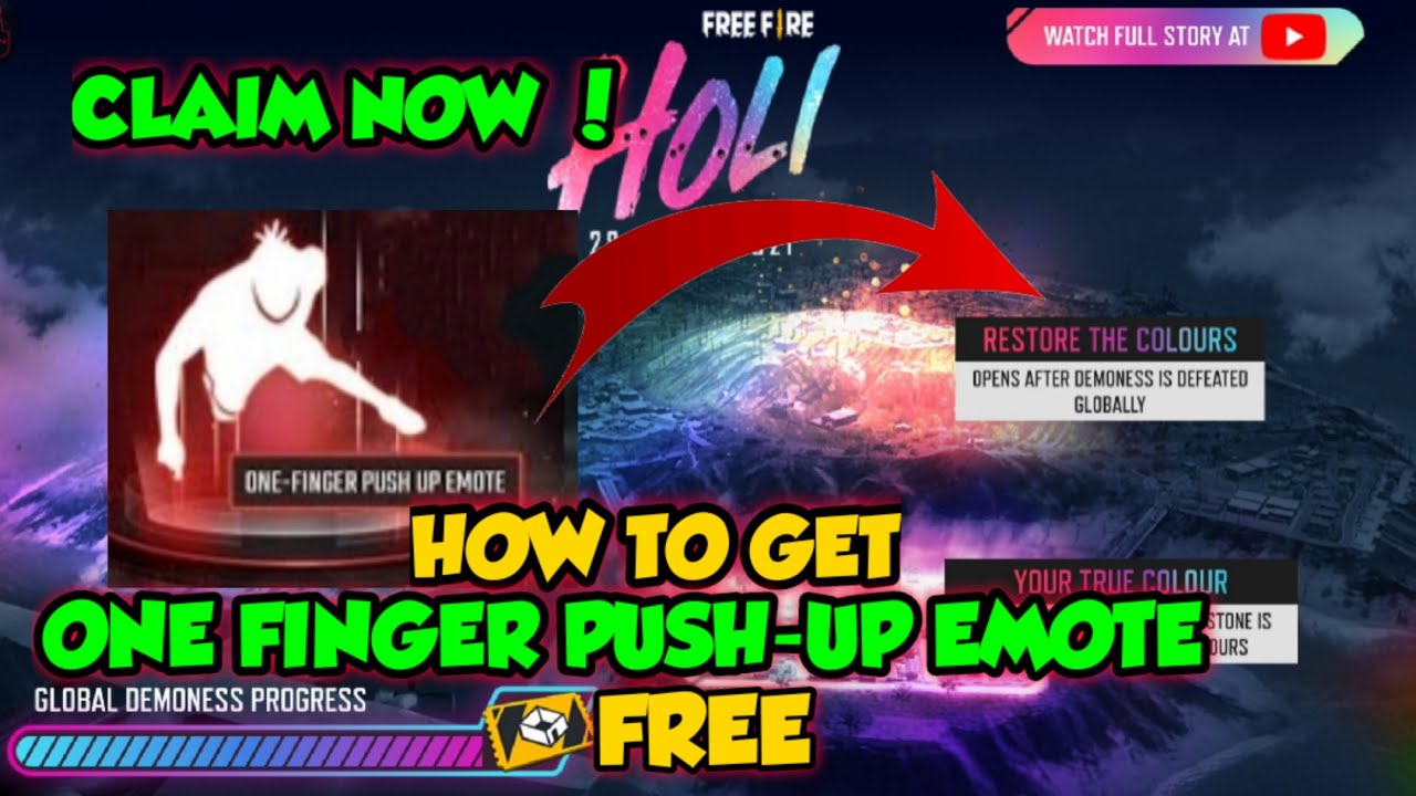 HOW TO GET ONE FINGER PUSH UP EMOTE FREE IN FREE FIRE | HOLI EVENT ...