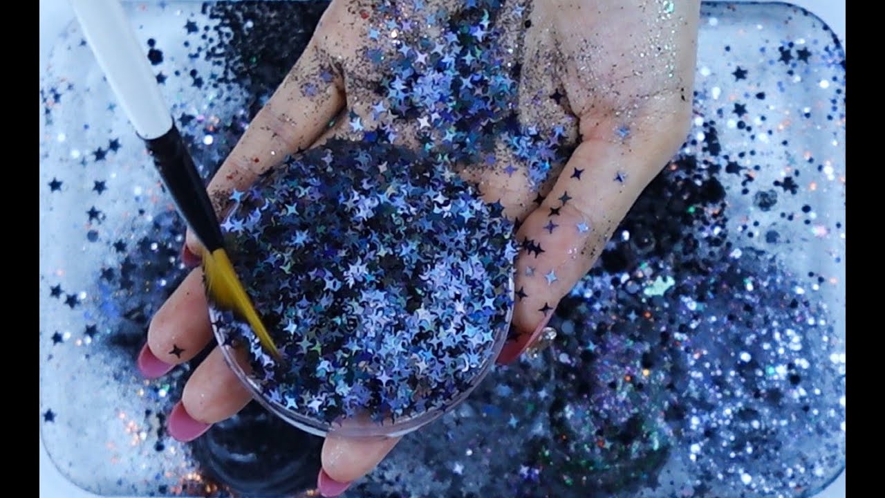 BLACK Slime Glitter Sparkle Clear Slime Mixing - YouTube