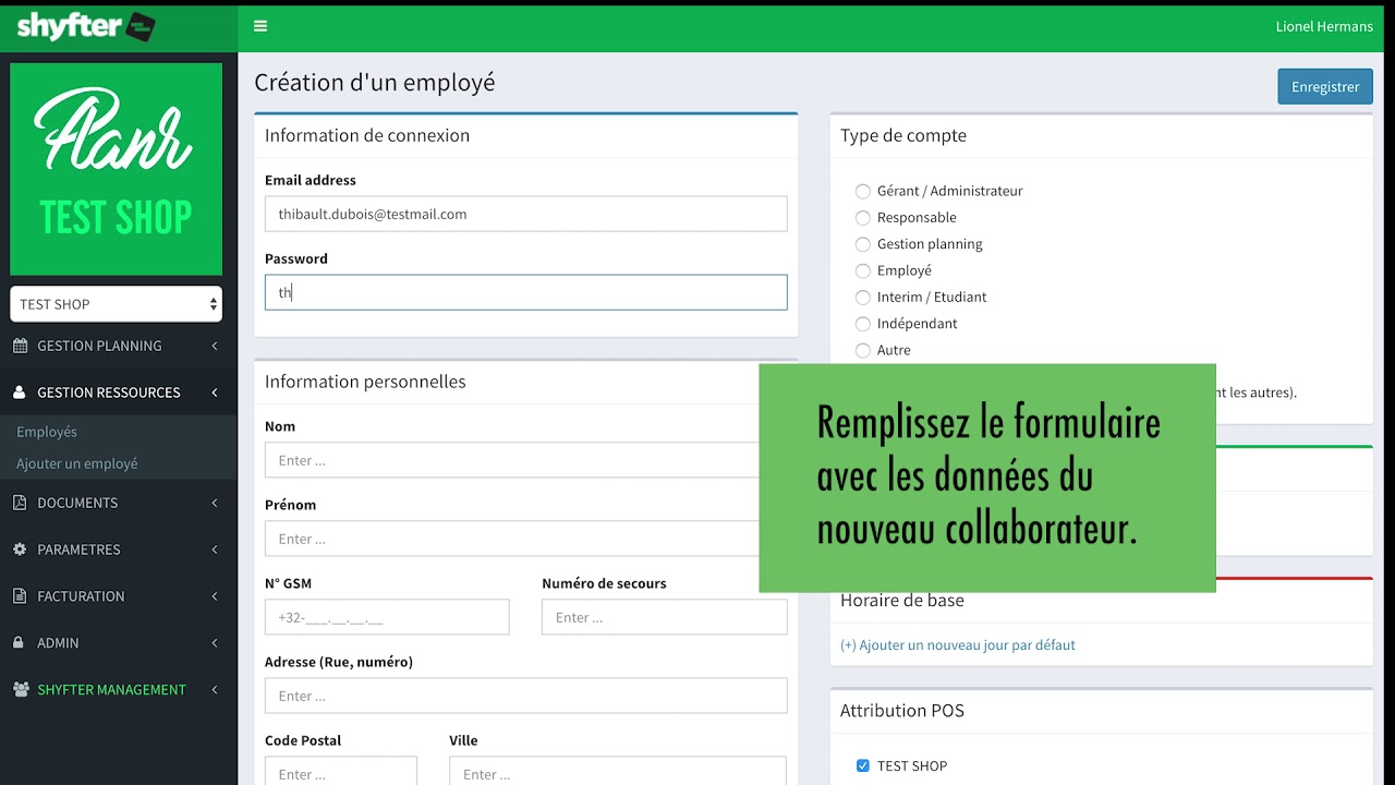 Creation d'un nouveau collaborateur - Shyfter.co - YouTube