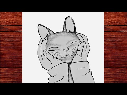 Eliyle Kedi Seven Bir Kız Çizimi - Çizim Mektebi Kolay Karakalem Çizimleri - Adım Adım Resim Çizimi