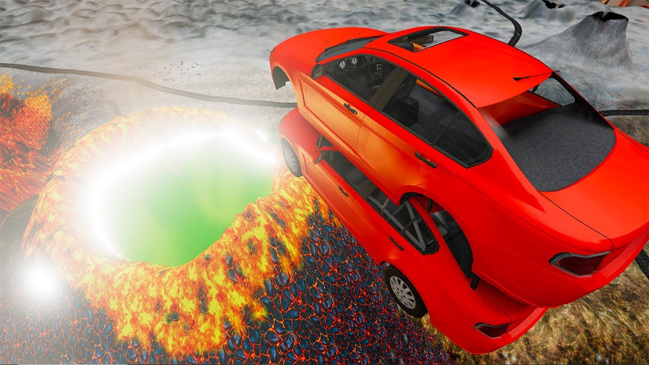 Car Jumps Into Nuclear Volcano - BeamNG.Drive - YouTube