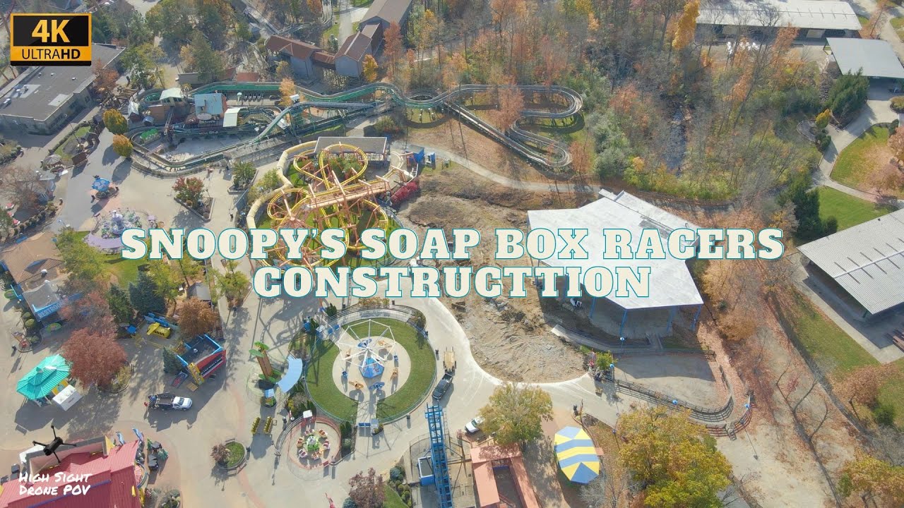 4K Drone Footage - Snoopy's Soap Box Racers Construction - YouTube