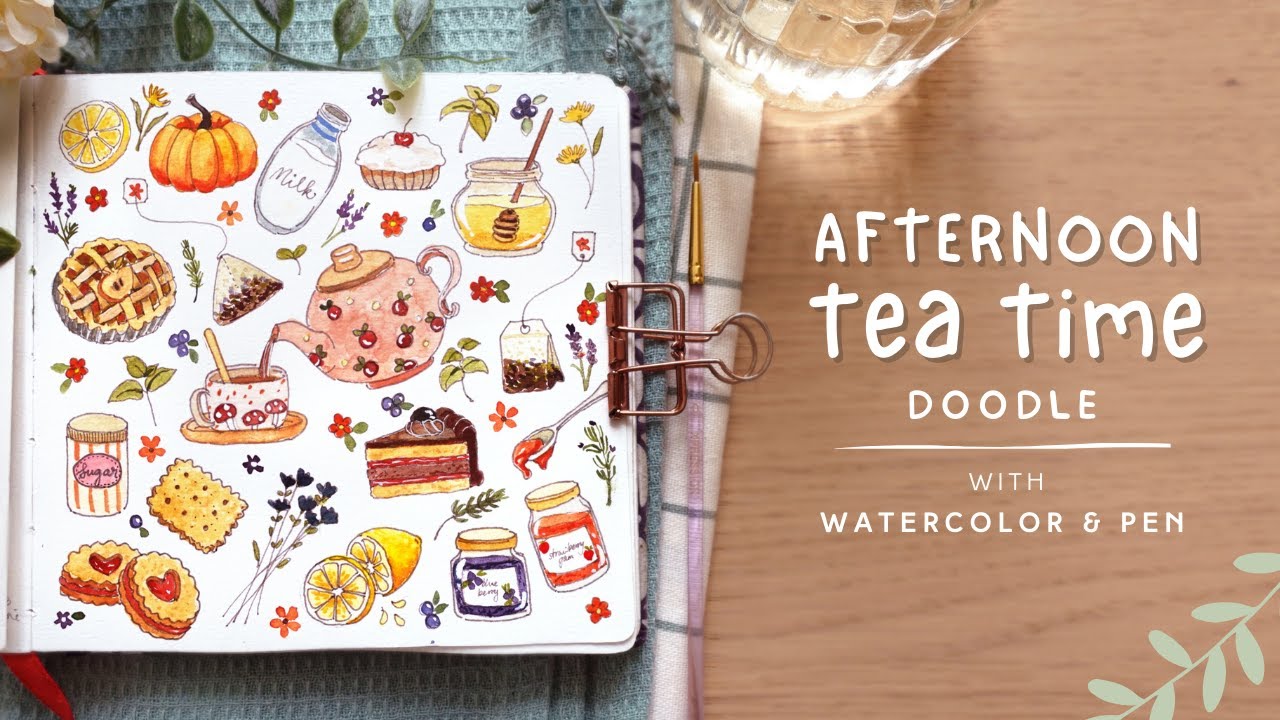 Afternoon Tea Time Doodle with Watercolors and Ink - YouTube