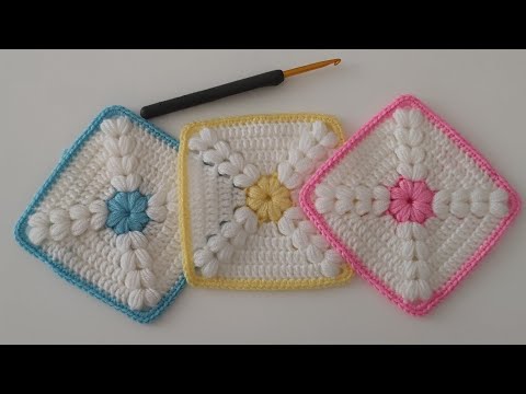Tığ işi Fıstıklı Kare Motif Örneği - Incredible pattern art with easy crochet Granny Square pattern