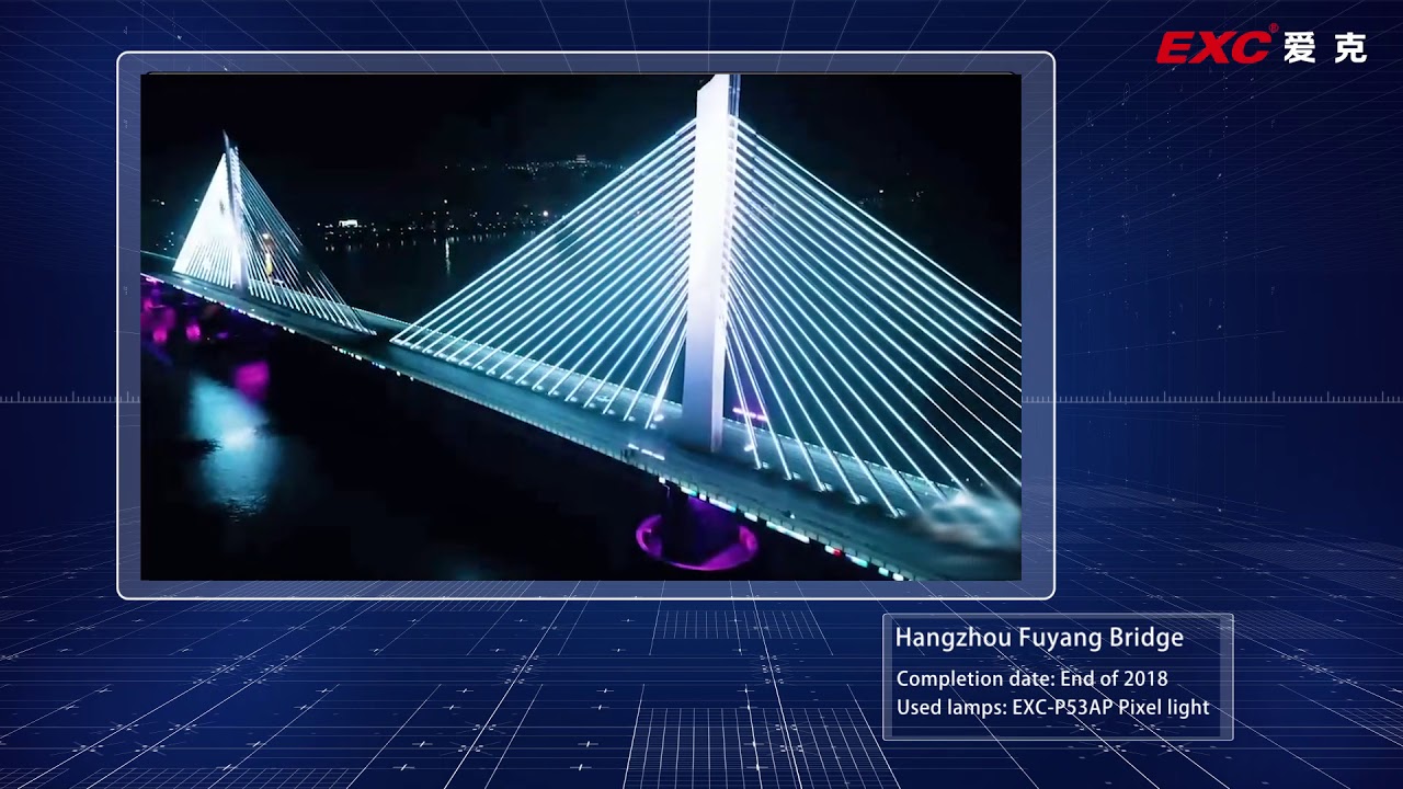 EXC LED Cable-stayed Bridge Media facade lighting project - YouTube