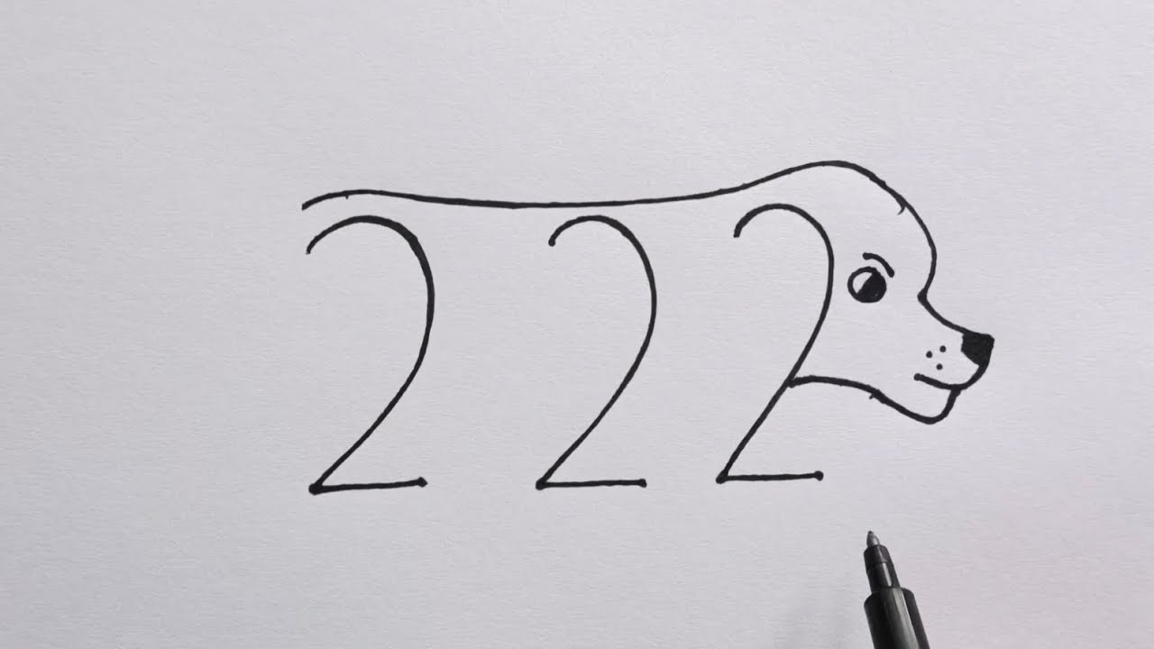 Dog Drawing With 222 Number | How To Turn 222 In Dog Drawing Easy - YouTube