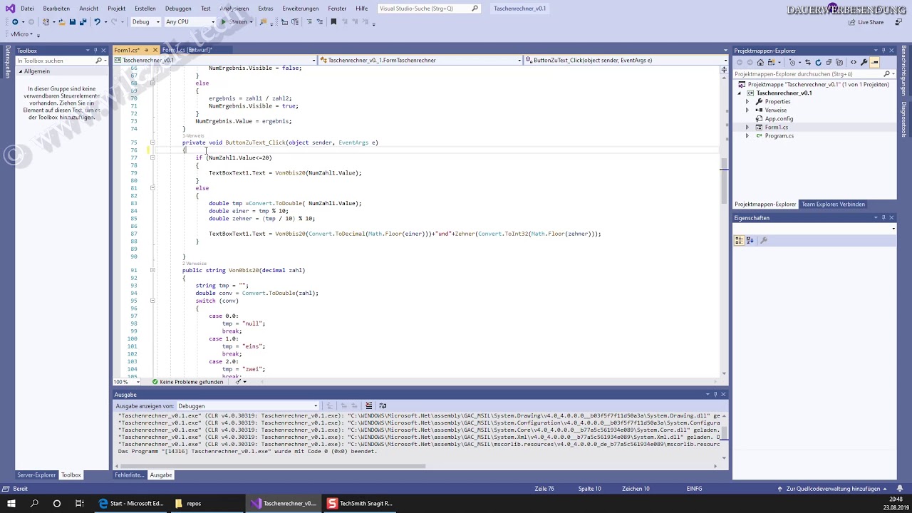 C# Teil 8 Visual Studio Eventhandler bei einen Textfeld einbauen - YouTube