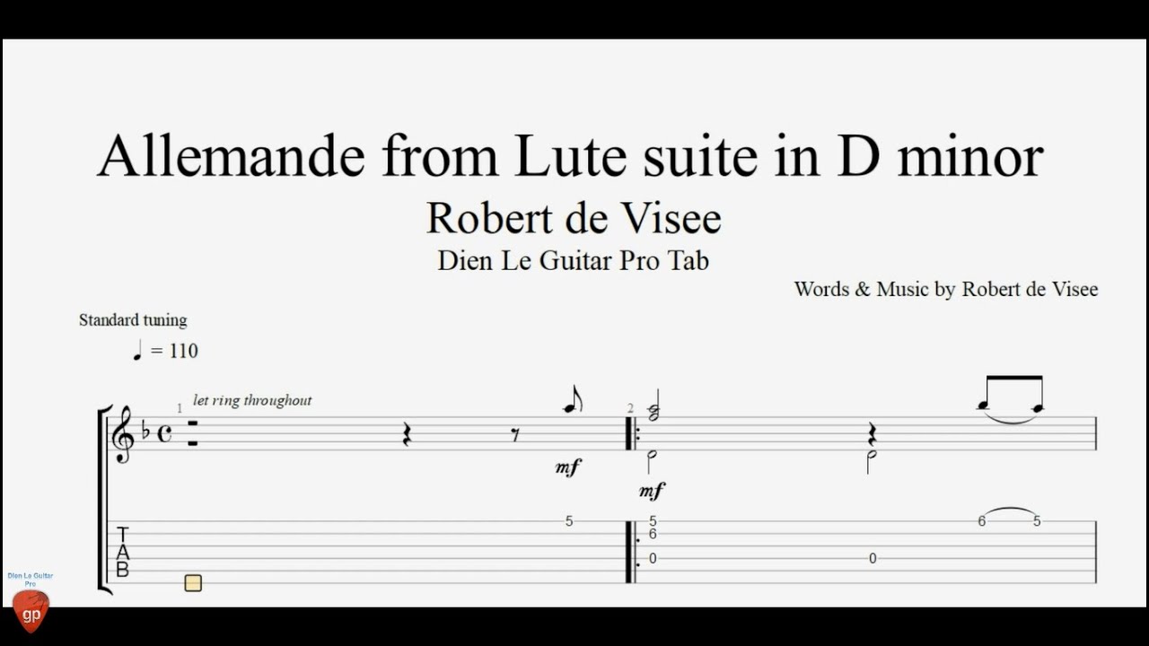 Robert de Visee - Allemande from Lute suite in D minor - Guitar ...