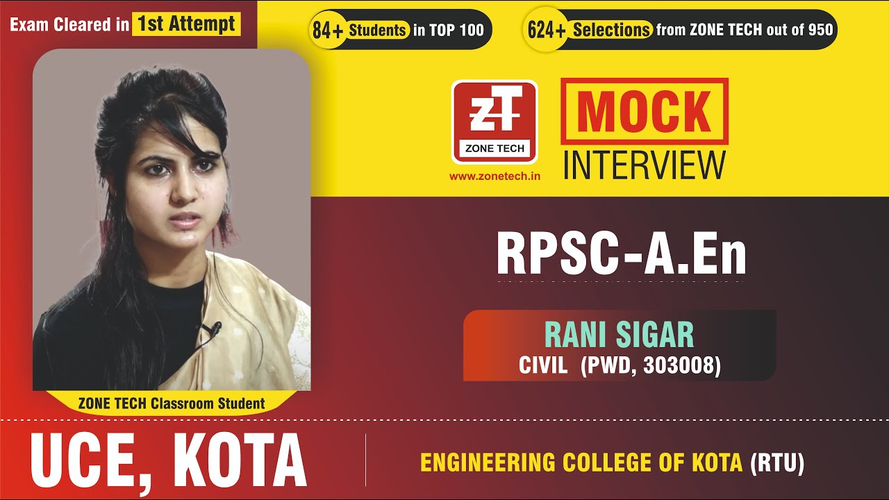 ZONE TECH Toppers in RPSC AEn Exam - Mock Interview II RANI SIGAR (WRD ...