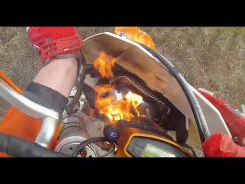 KTM catches fire on KTM Hattah Desert Race 2013 start line - YouTube
