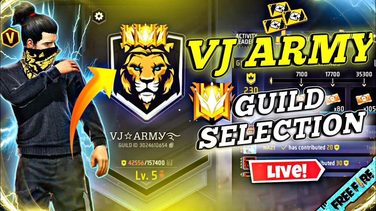 🔴தமிழ்-VJ ARMY GUILD SELECTION IS LIVE | FREE FIRE LIVE TAMIL | VJ GAMING LIVE FF - YouTube
