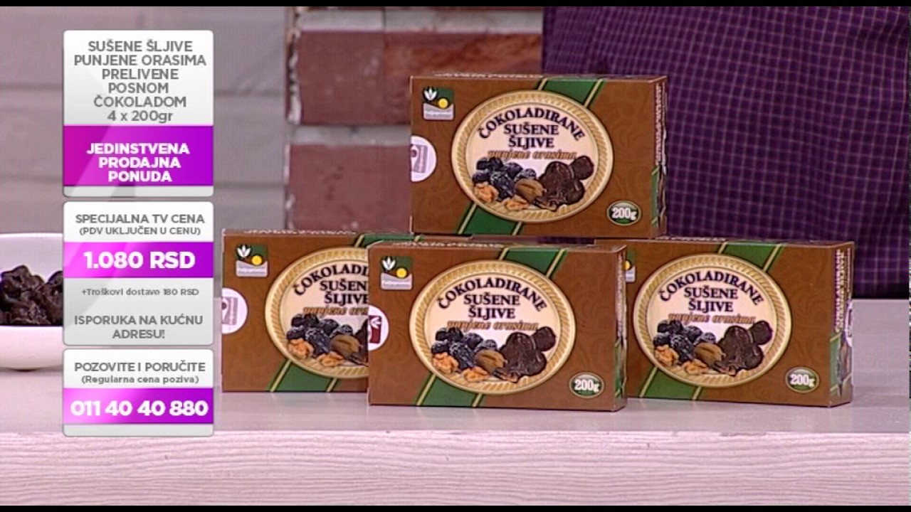 SUŠENE ŠLJIVE PUNJENE ORASIMA PRELIVENE POSNOM ČOKOLADOM 4x200gr - YouTube