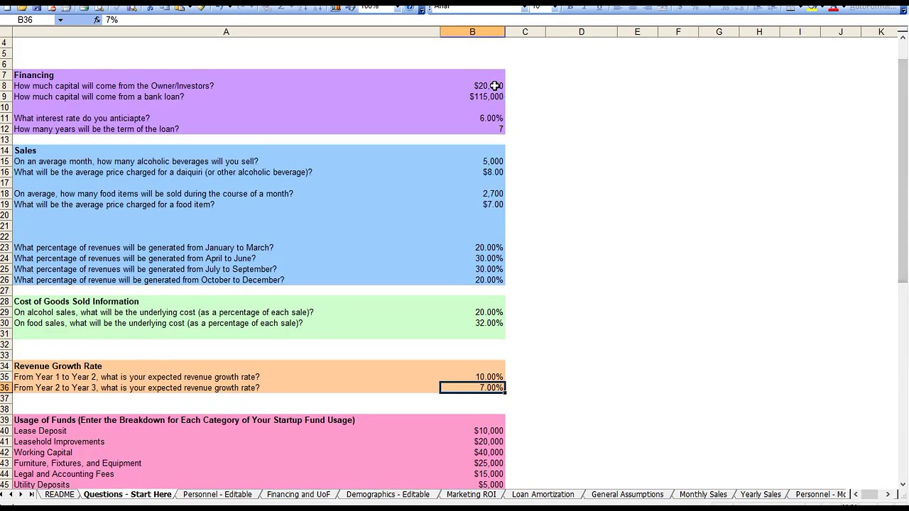 Daiquiri Bar Excel Model - YouTube