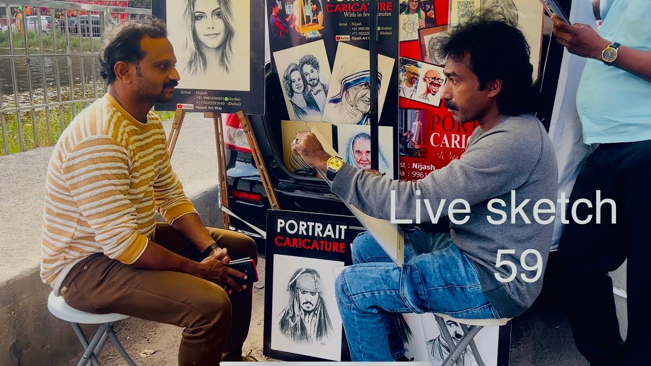 Street artist live portrait sketch 59 - YouTube