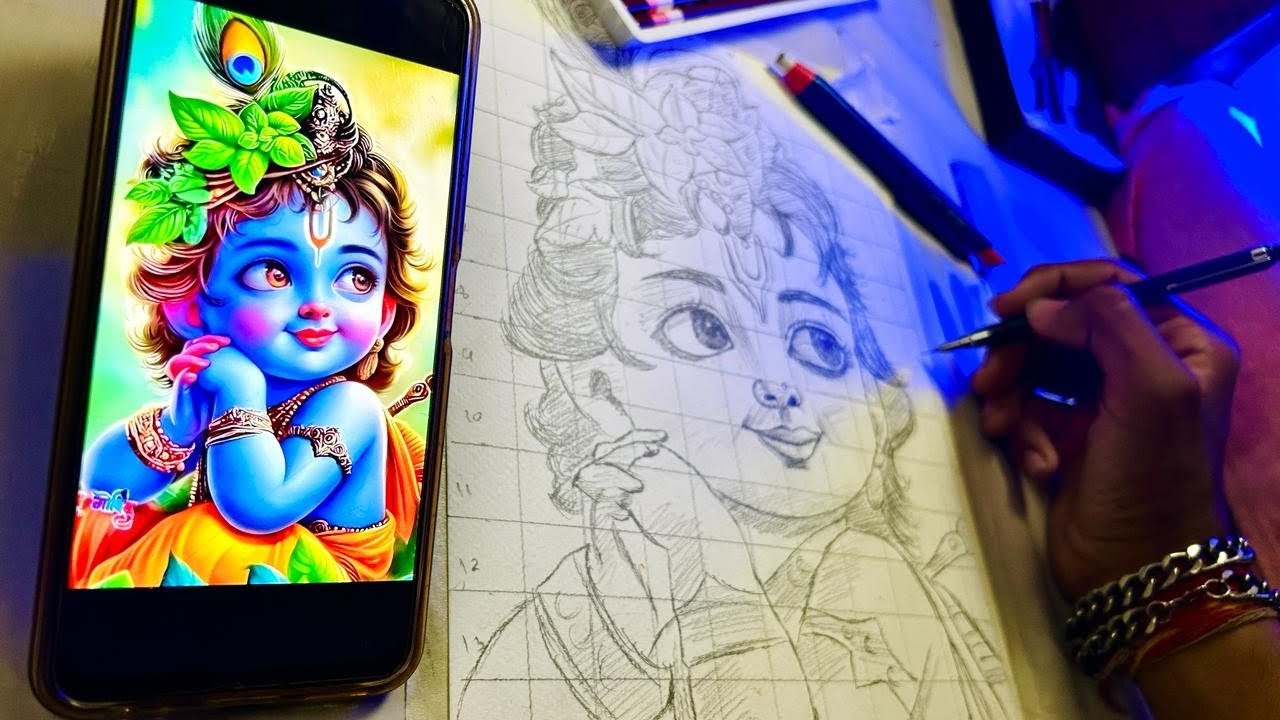Draw with me - bal krishna drawing step by step.. outline tutorial 💗 ...
