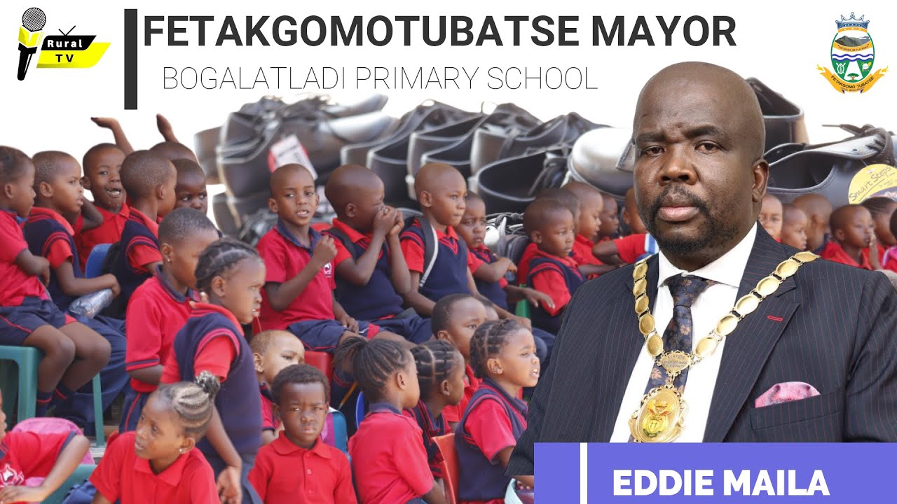 EDDIE MAILA MAYOR OF FETAKGOMOTUBATSE DONATING SCHOOL SHOES TO THE ...