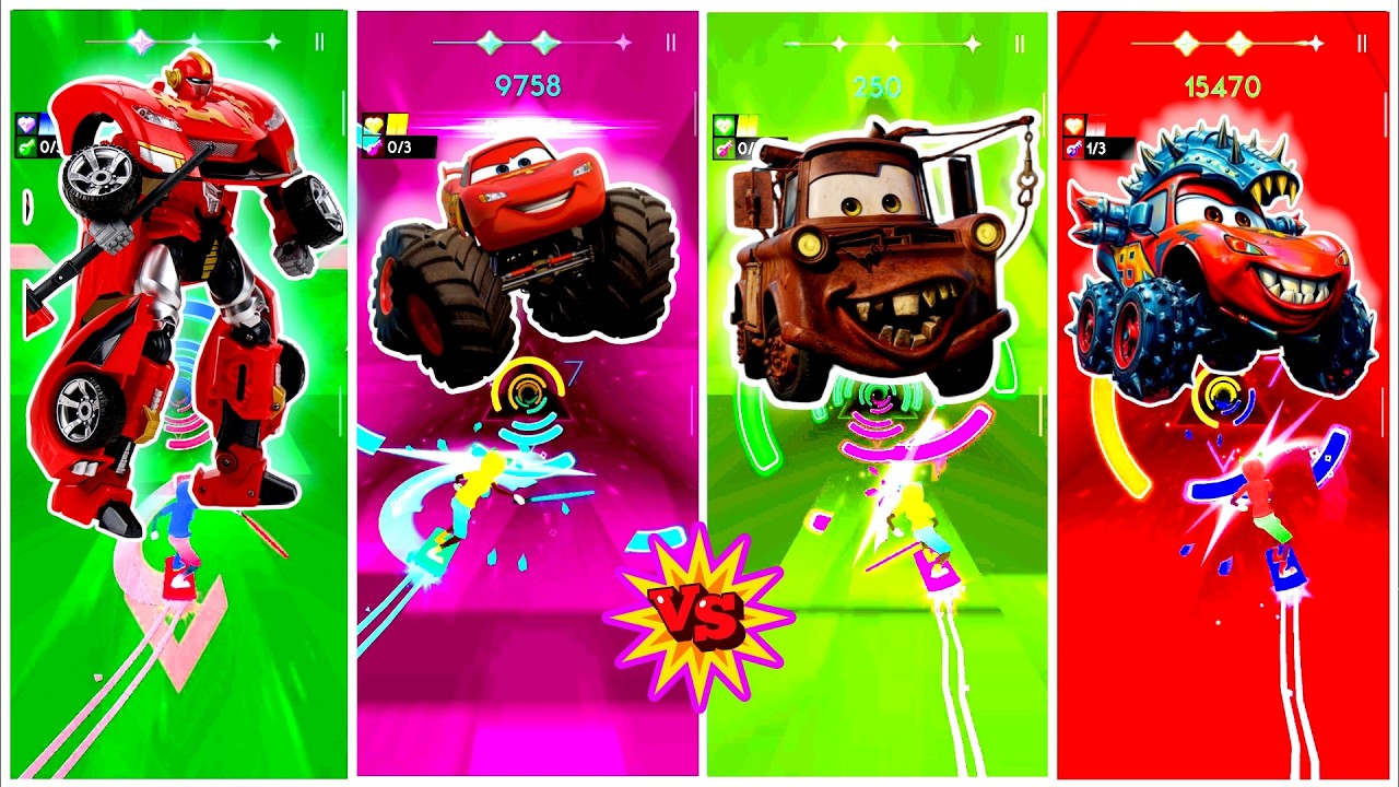 TILES HOP #216 McQueen Monster VS Mcqueen Transformers VS Mater cars ...