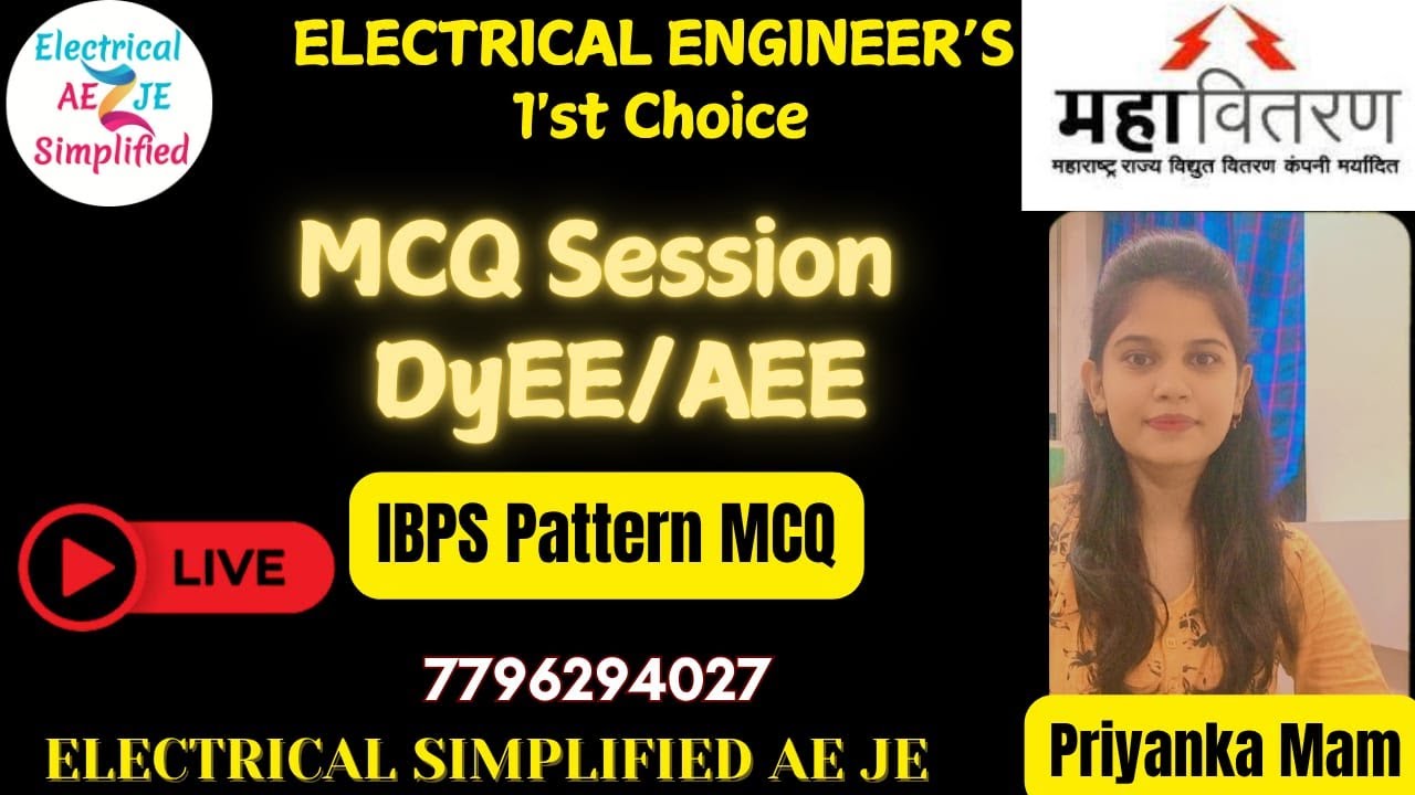 Live MCQ Session for महावितरण Dy. EE / AEE Exam | 20 Questions Based on ...