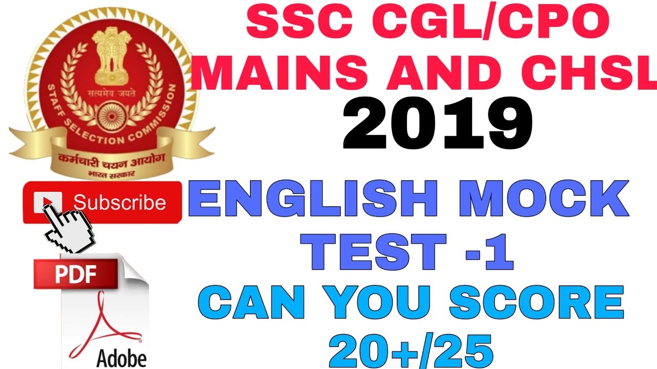 ENGLISH PRACTICE MOCK TEST -2 // SSC CGL/CPO MAINS 2019 AND CHSL 2019 ...