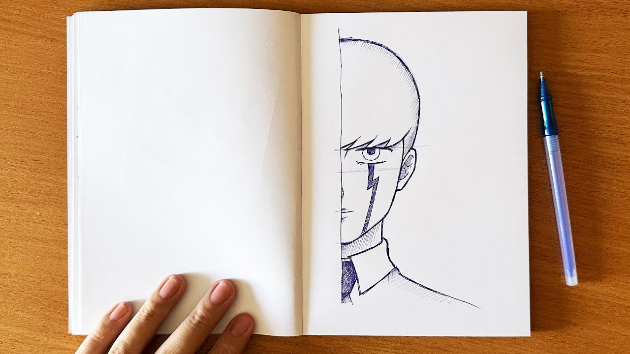 How to draw Mash Burnedead || Mash Burnedead half face step by step ...